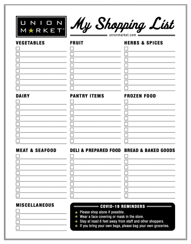 Download our custom shopping list – Union Market